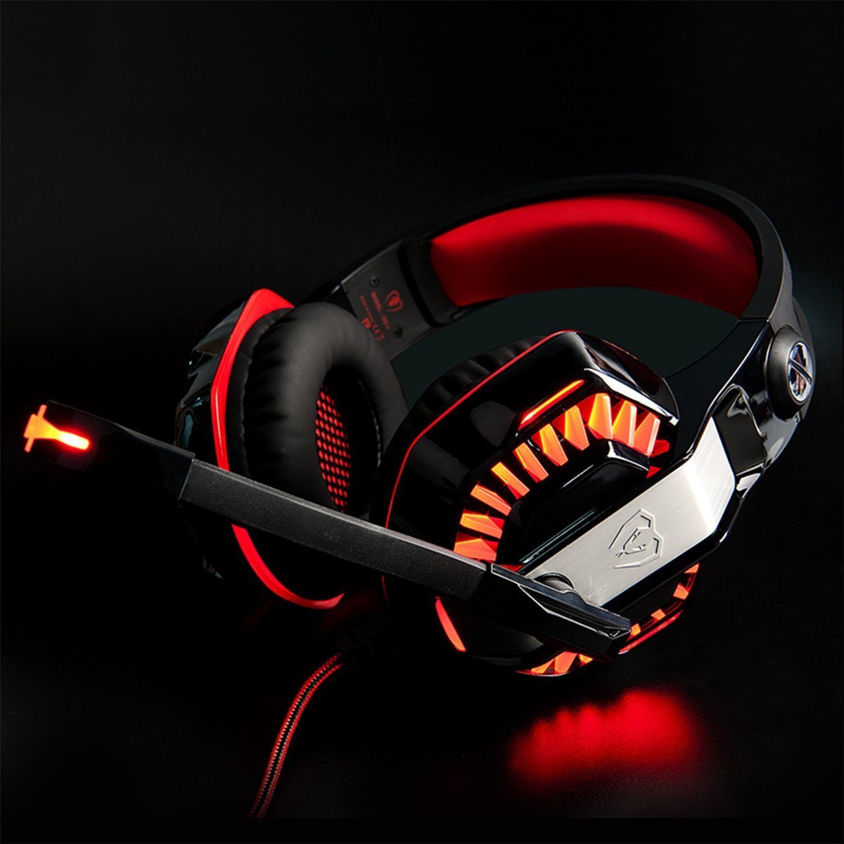 Gaming Headset with Microphone, IKOCO GM-2 3.5mm Surround Stereo Over Ear Headband Computer Gaming Headphone Noise Isolating Volume Control LED Light for PS4 PC Xbox One & Mobile Phone (Red)