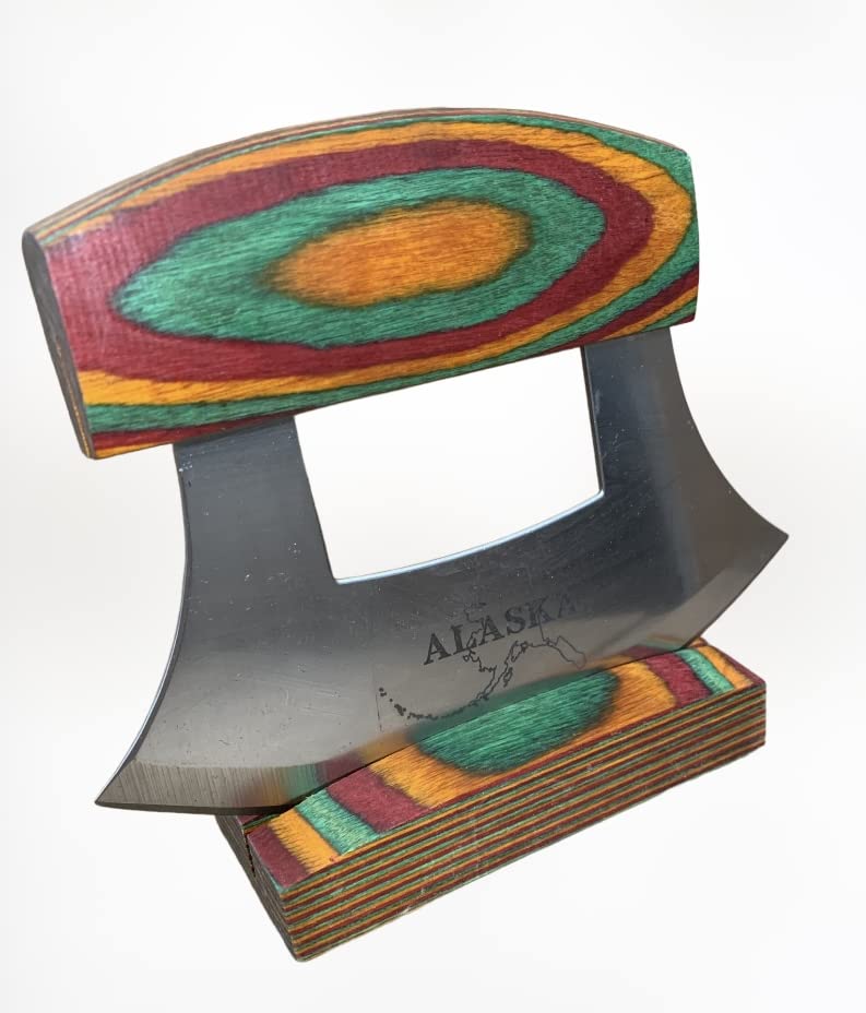 Inupiat Alaskan Cutlery Ulu Knife Exotic Colored Wood w/Etched Map