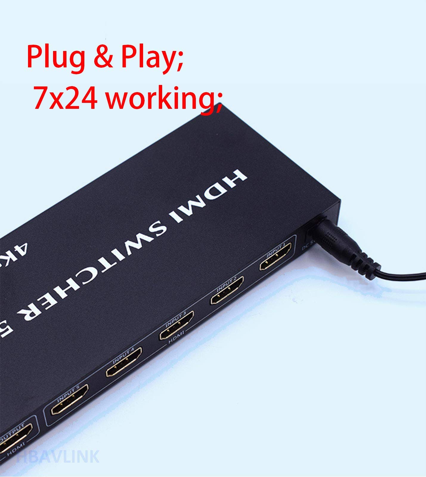 HDMI Switch Box 5 in 1 out- HBAVLINK 5 Port HDMI Switcher with Remote Video Switch Selector Hub for TV, Support HDMI 2.0 4K 60Hz 1080P 720P ARC CEC HDCP HDR for Roku Apple TV PS4 Xbox Blu ray Player