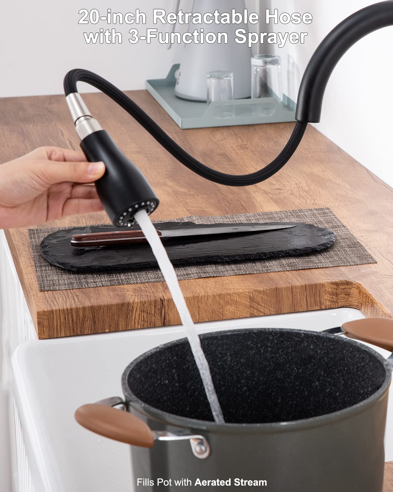 Darnok 79722MB Colin Black Kitchen Faucet with Pull Down Sprayer, 16-inch High-arc Magnetic Docking Kitchen Sink Faucet, Matte Black