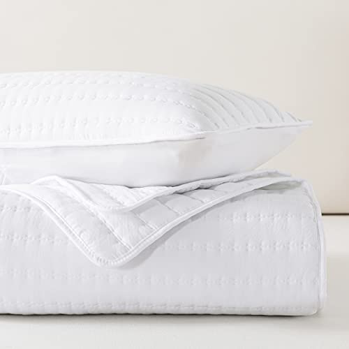 ROARINGWILD White Queen Size Quilt Bedding Sets with Pillow Shams, Full Lightweight Soft Bedspread Coverlet, Quilted Blanket Thin Comforter Bed Cover for All Season, 3 Pieces, 90x90 inches