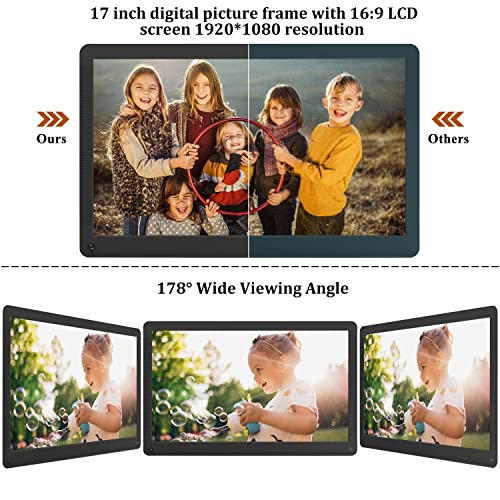 Atatat Digital Picture Frame 17.3 inch with Motion Sensor, 1920x1080 FHD Screen, Digital Photo Frame Support 1080P Video, Music, Slideshow, Breakpoint Play, Auto-Rotate,Calendar, 16:9, Black