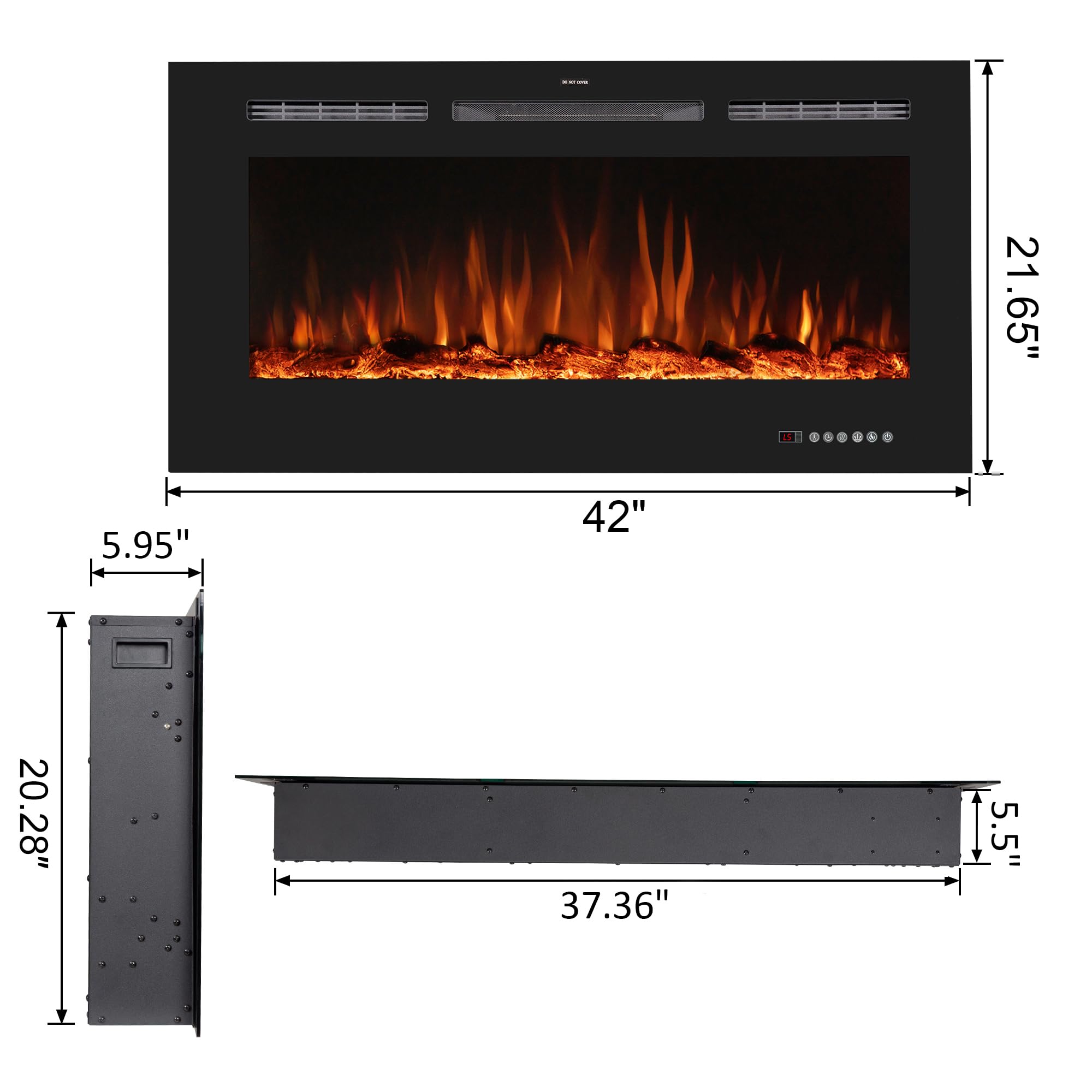 Benrocks 42'' Electric Fireplace Inserts, Recessed & Wall Mount Electric Heater and Linear Fireplace with Remote Control, Adjustable Flame Color, Temperature, Timer 750/1500W Black…