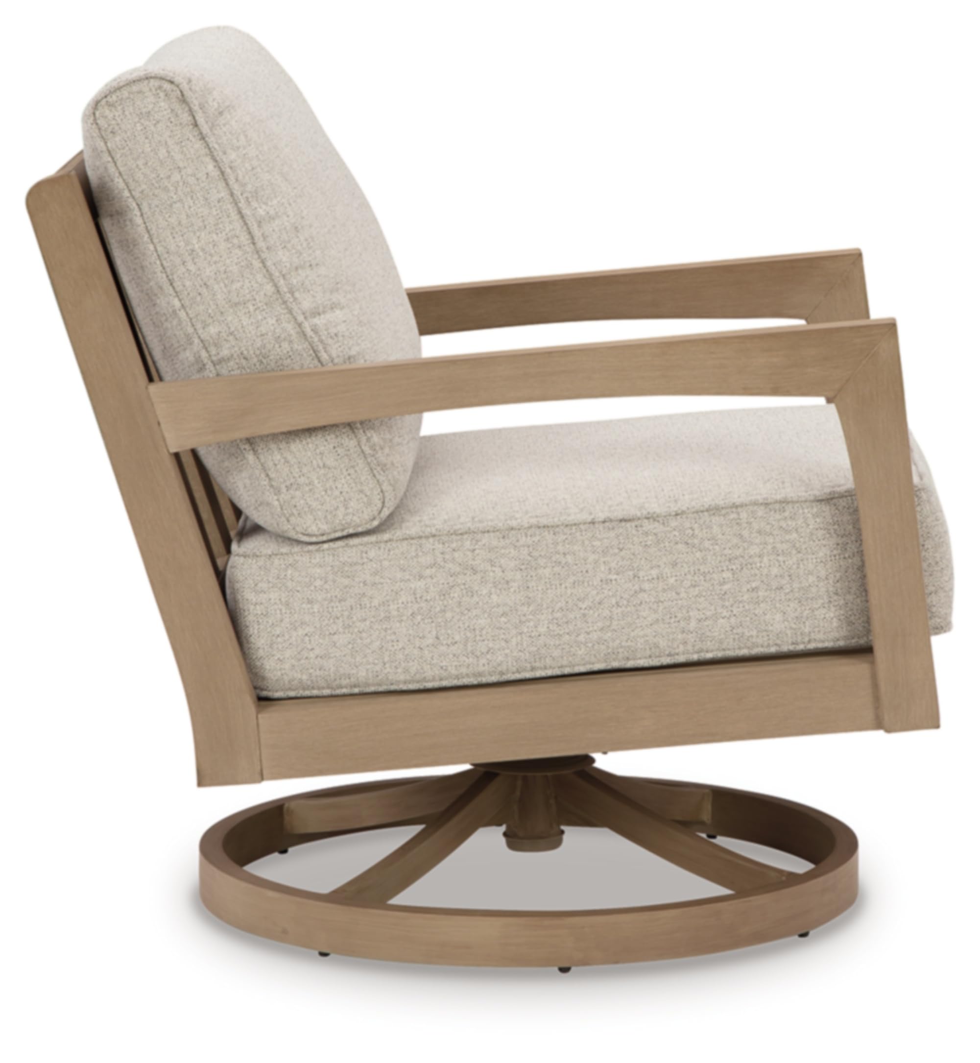 Signature Design by Ashley Hallow Creek Cottage Weather Resistant Outdoor Swivel Lounge with Cushion, Light Brown & Beige