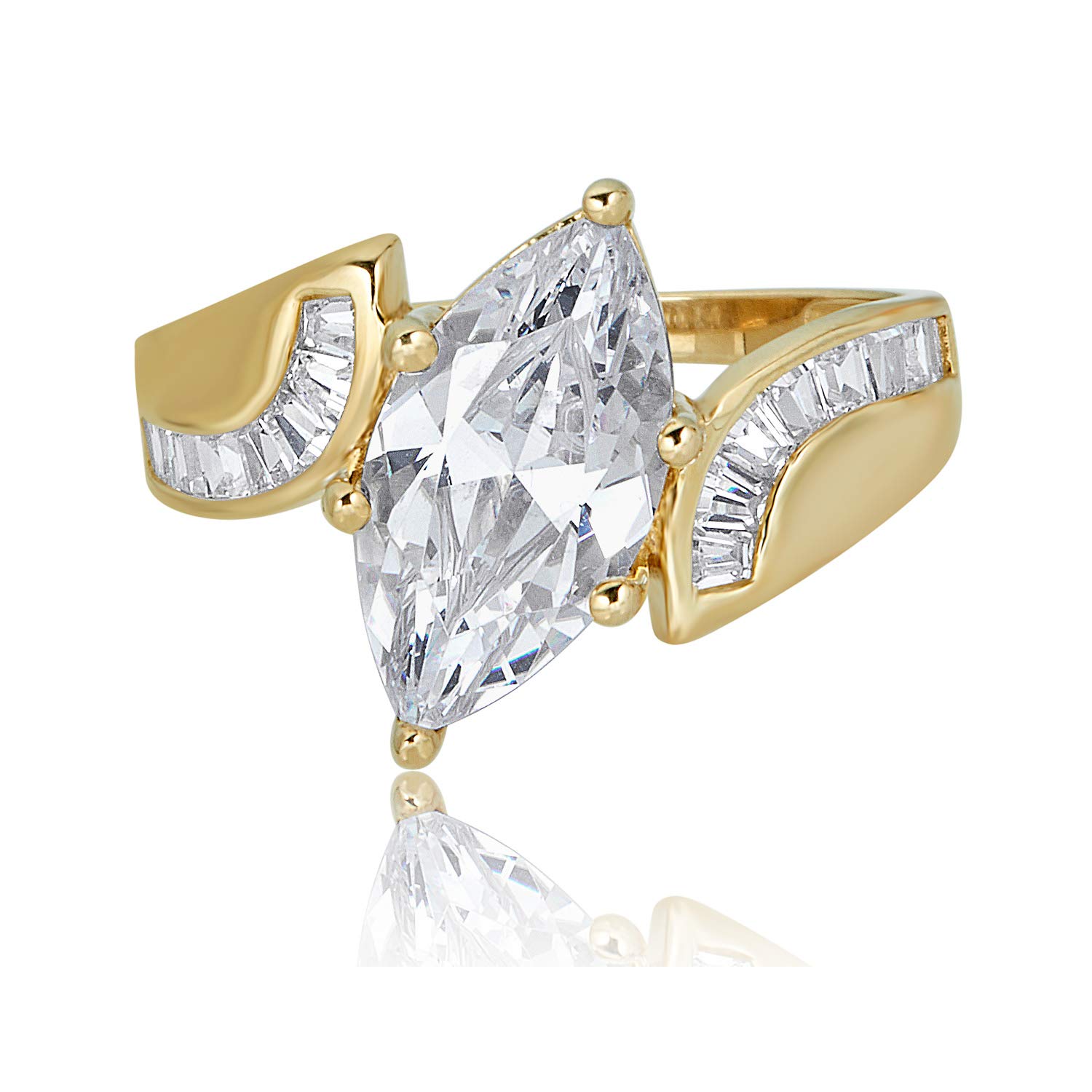 AVORA 10K Yellow Gold Marquise-shape 2.5 Carat Simulated Diamond CZ Engagement Wedding Anniversary Ring - Size 8