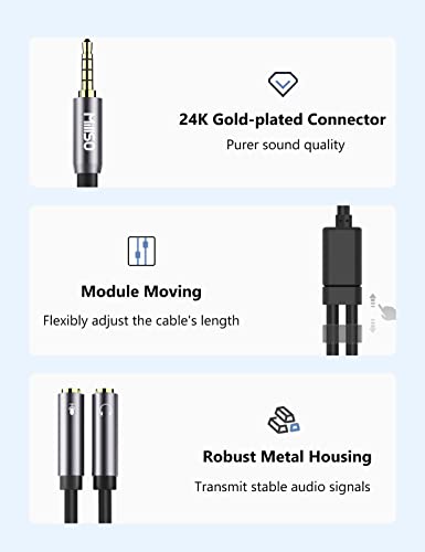 MillSO Headset Adapter CTIA 3.5mm Y Splitter Headphone Jack Splitter Adapter (3.5mm 4 Pole TRRS Male to 2 TRS 3 Pole Female) Compatible for Xbox One, PS4, PC, Tablet, Laptops, phone - 12inch/30CM Gray