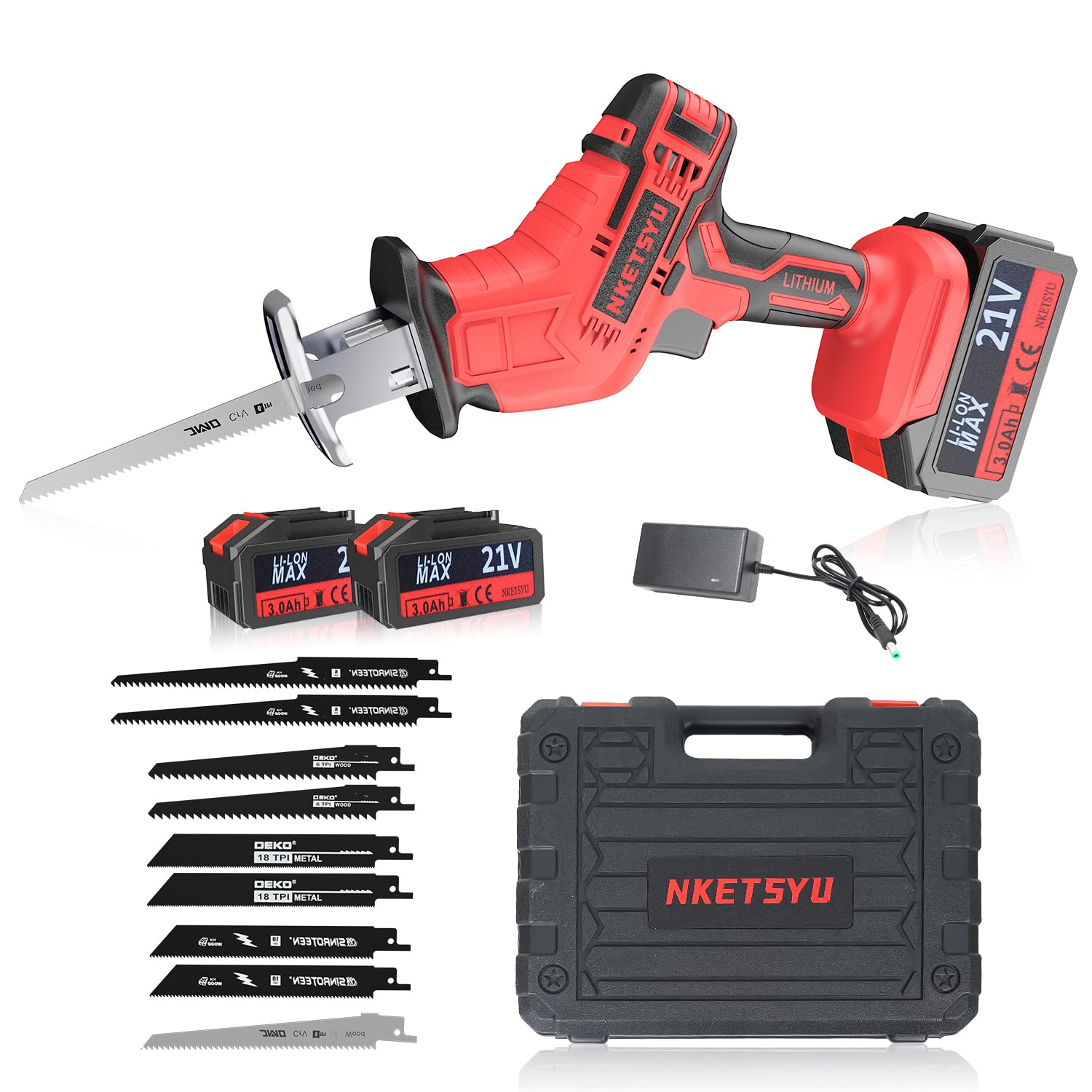 Reciprocating Saw Cordless, Battery Operated Sawzall With 9 Saw Blades For Wood & Metal, Trees, Pvc Cutting, And Fast Charger/Efficient Cutting