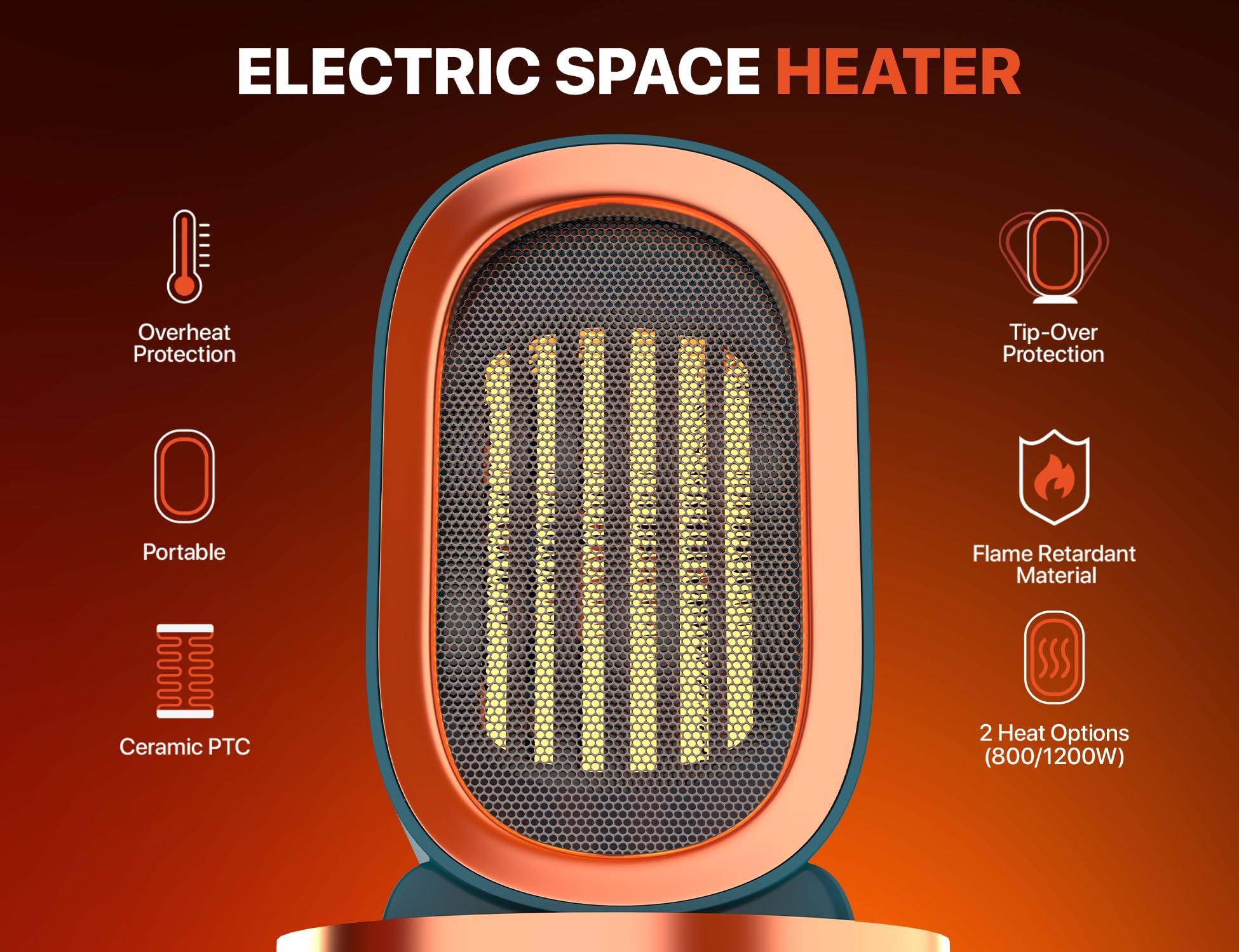 Ceramic Space Heater for Indoor Use, Overheat Protection, Tip-Over Protection, Low Noise Heating, Safe Electric PTC Portable Fan for Office Home Room, White Smart Handy Warmer for Bedroom Desktop
