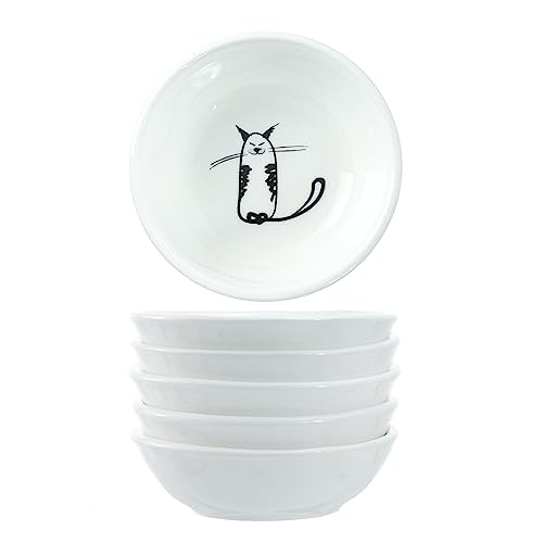 SOCOSY Super Cute Cat Ceramic Sauce Dish/Seasoning Dish/Sushi Soy Dipping Bowl/Appetizer Plates/Serving Dish for Kitchen Home(Set of 6)
