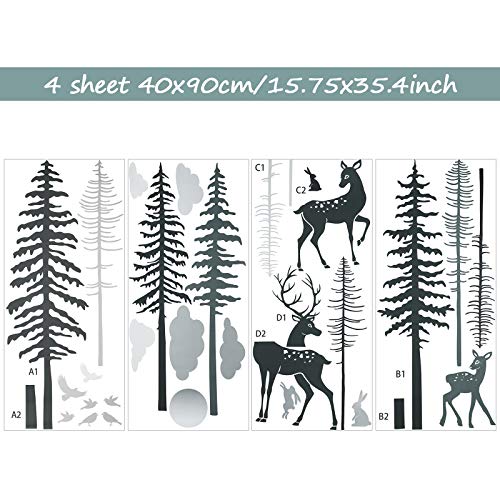 Nursery Wall Decal Forest Deer Pine Trees Wall Decal Woodland Vinyl Wall Sticker for Kids Babies Room Nursery Decoration (15.7 x 35.4 Inch)