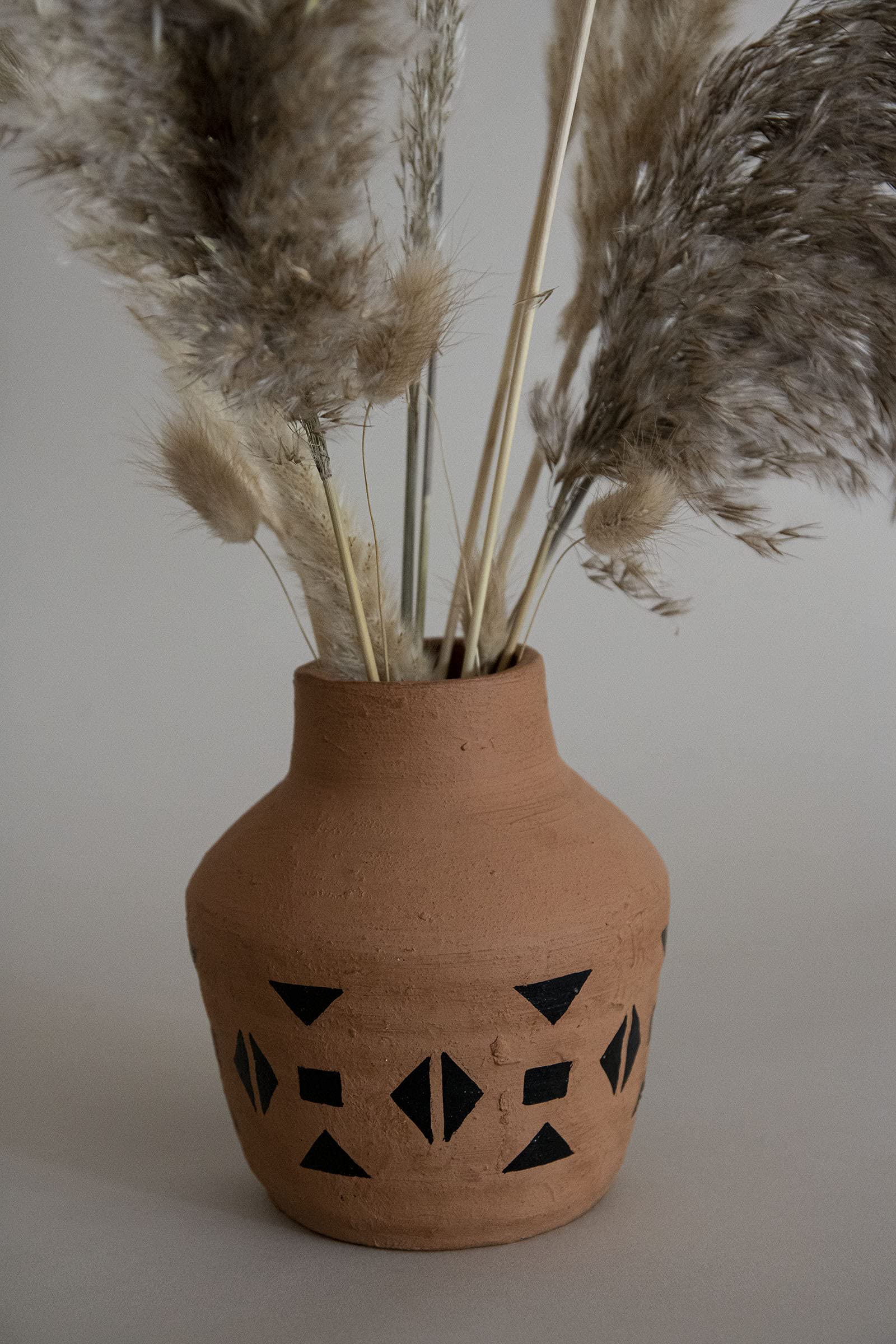 Foreside Home and Garden Natural Handthrown Terracotta Bud Vase with Southwest Pattern