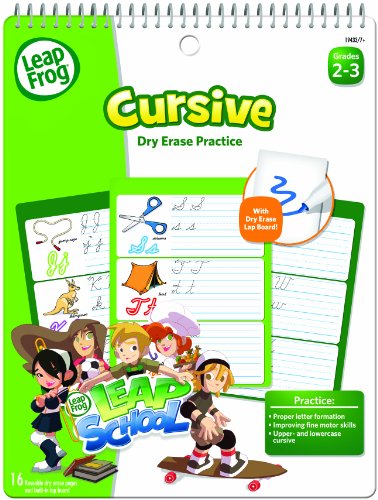 LeapFrog LeapSchool Cursive Dry Erase Practice Workbook for Grades 2-3 with 16 Flexible Pages (19433)
