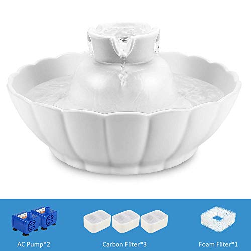 iPettie Tritone Ceramic Pet Drinking Fountain丨Ultra Quiet, Way Better Than Plastic丨Water Fountains for Cats and Dogs 2.1 Liters Pet Water Dispenser with Replacement Filters and Foam, White