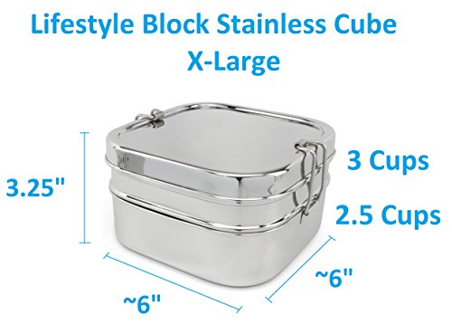 Lifestyle Block Stainless Steel Double Stack Cube 2 Compartment Lunch Box - X-Large
