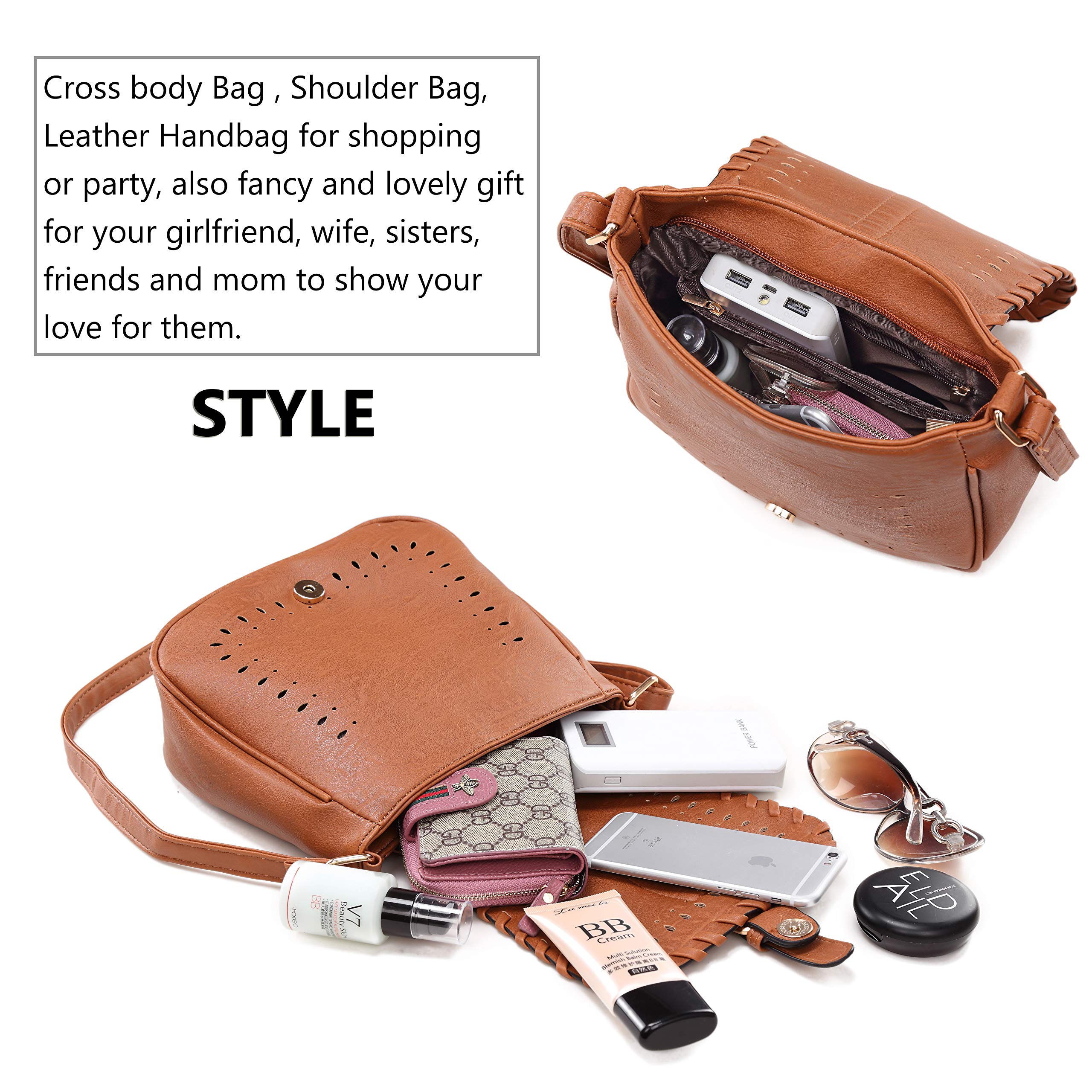 forestfish Ladies' Vintage Hollow Crossbody Bag Shoulder Bag Purse with Adjustable Shoulder Strape, Brown
