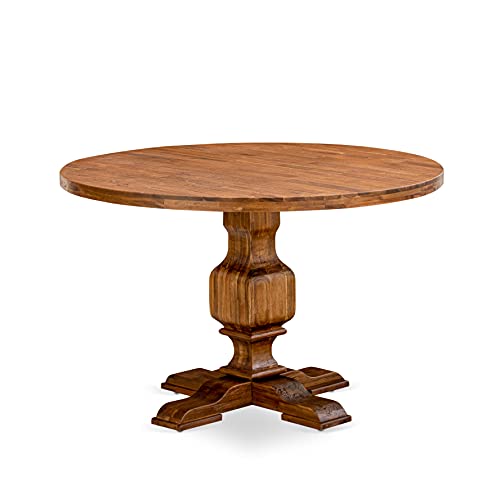 East West Furniture IR3-0N-TP Irving Kitchen Dining Round Wooden Table Top with Pedestal Base, 48x48 Inch, Sandblasting Antique Walnut