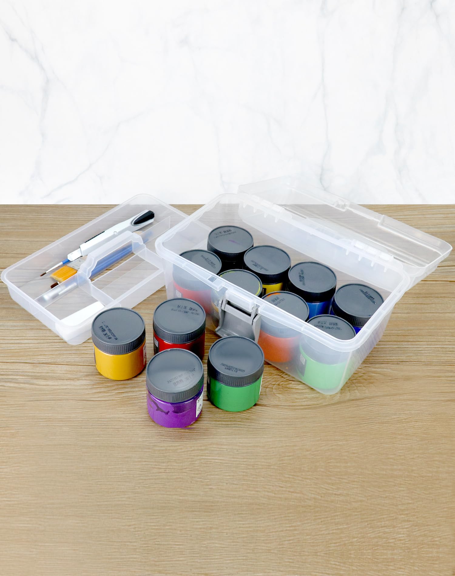 QWORK Clear Empty First Aid Storage Box with Removable Tray and Locking Latch - Plastic Storage Case Large Capacity Multifunctional Organizer for Jewelry, Makeup, and Crafts Supplies, 5"H x 6"W x 10"L