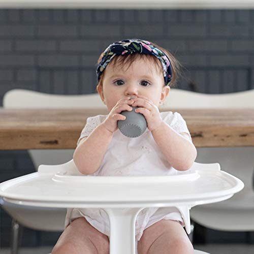 ez pz Tiny Cup 3-Pack (Blue, Lime & Gray) - 100% Silicone Training Cup for Infants - Designed by a Pediatric Feeding Specialist - 4 months+ - Baby-led Weaning Gear & Baby Gift