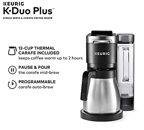 Keurig K-Duo Plus Coffee Maker, with Single Serve K-Cup Pod and 12 Cup Carafe Brewer, Black (12-Cup Thermal Carafe and 15 K-Cup Pods included)