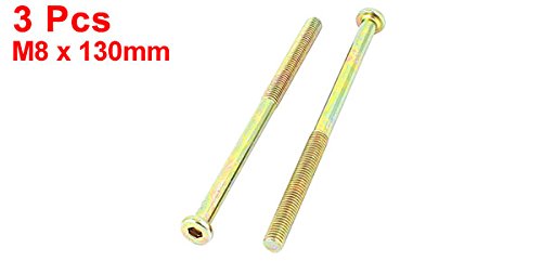 uxcell M8 x 130mm Threaded Hex Socket Head Cap Screws Bolts Bronze Tone 3 Pcs
