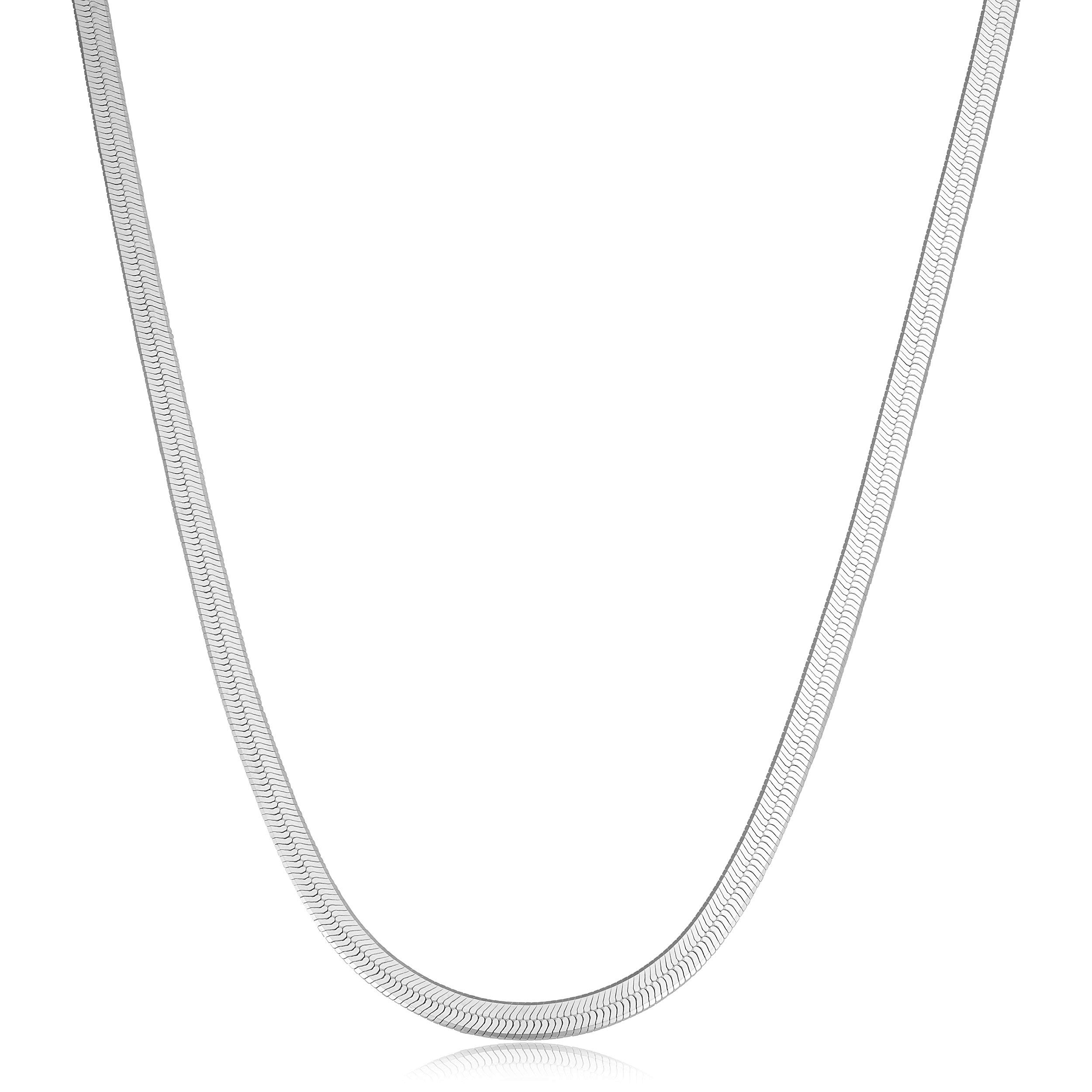 AUTHENTIC STERLING SILVER 925 Flat Herringbone Flex Chain Necklace, Flat Snake Necklace, 2.5M- 5.5MM. 16-30 Jewelry For Women Men, High Shine 16-30