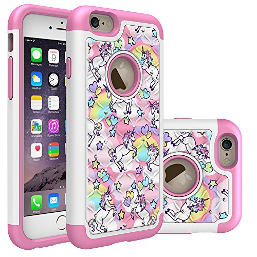 iPhone 6S Case, iPhone 6 Bling Case, Rainbow Unicorn Pattern Heavy Duty Shockproof Studded Rhinestone Crystal Bling Hybrid Case Silicone Protective Armor for Apple iPhone 6S iPhone 6