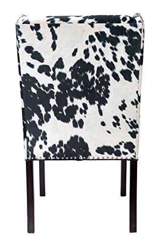 Sole Designs Rexford Collection Faux Leather and Fabric Upholstered Wingback Dining Chair with Holstein Pattern and Nailhead Trim, Set of 2, Black