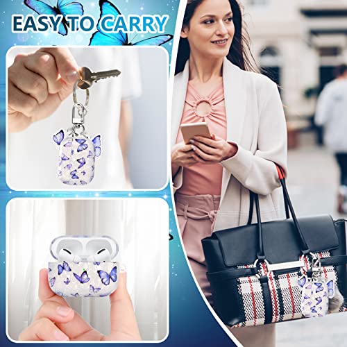 Cute Airpod Case with Butterfly Pendant, Kawaii Dreamy Blue Butterfly Shell Design Soft Shockproof Protective Cover Compatiable with Airpods Pro Case for Girls and Womens