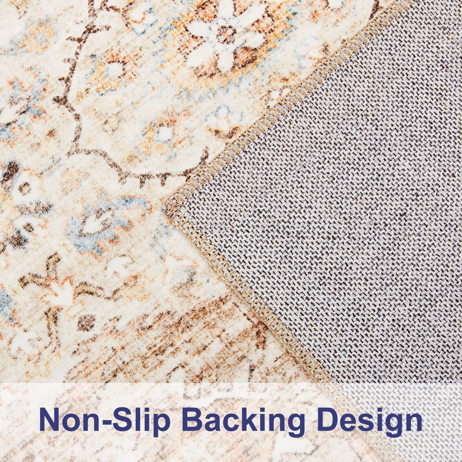 Area Rug 9x12 Living Room: Soft Large Washable Rugs with Non-Slip Rubber Backing Stain Resistant Modern Indoor Boho Vintage Carpet for Bedroom Dining Nursery Room Home Office (Beige/Brown)