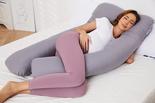 Roomate Pregnancy Pillows, U Shaped Full Body Maternity Pillow with Removable Cover - Support for Back, Legs, Belly, Hips for Pregnant Women, 57x 27 Inch Pregnancy Pillows for Sleeping, Grey