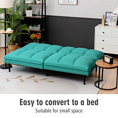 Giantex Sofa Bed, Convertible Sleeper Couch, Linen Fabric Futon, Recliner with 3 Level Adjustable Backrest, Metal Legs, 71βx35.5βx31β, Living Room Bedroom Reception Room (Turquoise)