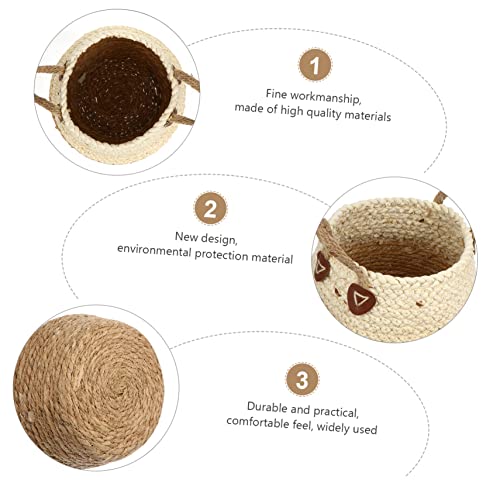 OFFSCH Woven Basket Woven Hamper Woven Storage Baskets Kids Basket Seagrass Belly Basket Seagrass Planter Woven Baskets Home Flower Basket Portable Basket Straw Flower Basket Beige Grass