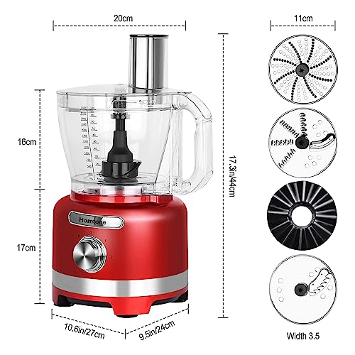 Homtone Professional Food Processors Food Chopper, 600W with 16 Cup Processor Bowl, 4 Blades, Food Chute and Pusher for Shredding, Pureeing Vegetables, Meat, Grains, Nuts