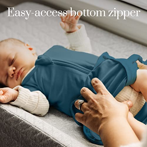 Owlet Dream Sleeper with Swaddle Wearable Blanket - Baby Sleep Sack for Baby with Removeable Swaddle Wrap - Rayon Sleeping Bag Made from Bamboo - Deep Sea Green, 0-3M