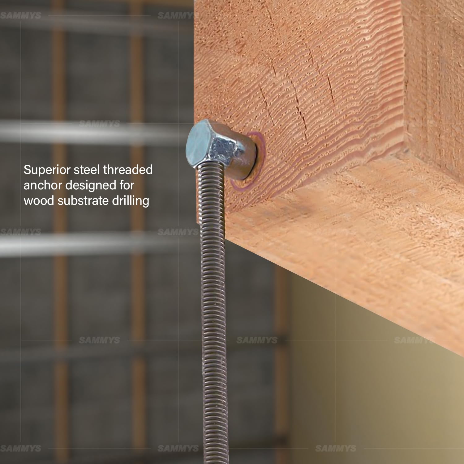 Sammys 8020957-25 1/4 x 1'' Horizontal Rod Anchor Super Screw with 3/8 in. Threaded Rod Fitting, for Wood (Pkg.=25) , Zinc