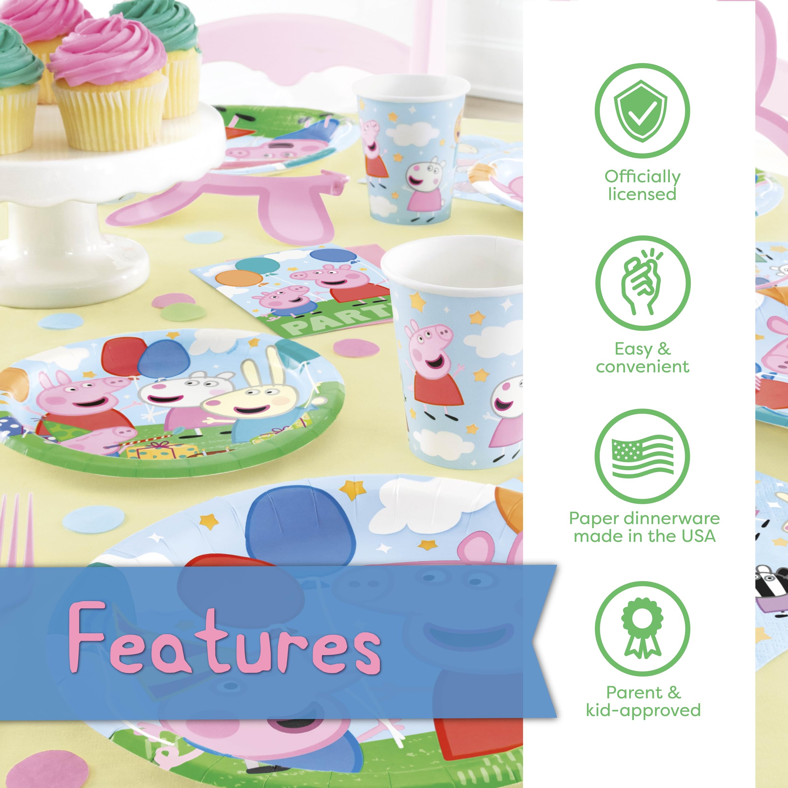 Peppa Pig Birthday Party Supplies, Peppa Pig Party Supplies and Decorations for 16 Guests, With Table Cover, Plates, Napkins, Cups and Sticker