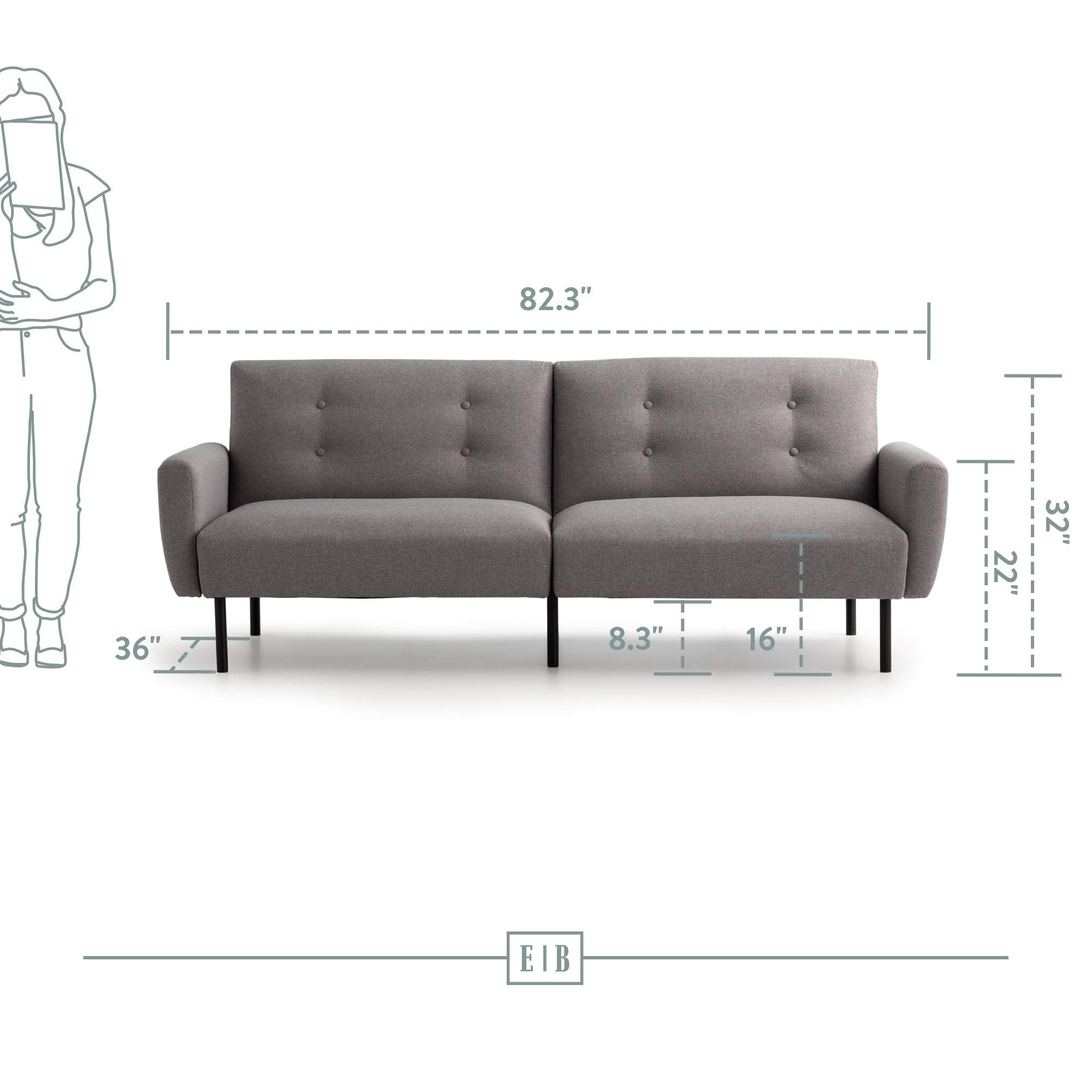 Edenbrook Gilman Futon - Futon Sofa Bed - Futon Couch - Small Futon - Living Room Furniture - Armed Sofa Bed Couch - Sleeper Sofa โ Gray Linen Futon