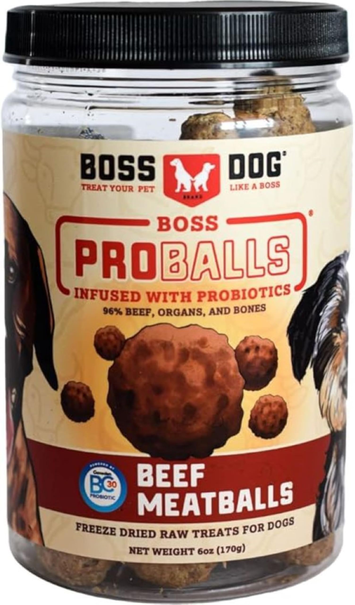 Boss Dog Boss Proballs Meatball Treats for Dogs & Cat, Beef Recipe, 6 oz Jar