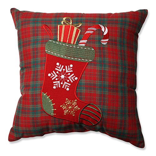 Pillow Perfect Christmas Stocking Plaid Throw Pillow, 16.5"