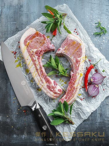 KESSAKU Chef Knife - 8 inch - Dynasty Series - Razor Sharp Kitchen Knife - Forged ThyssenKrupp German High Carbon Stainless Steel - G10 Garolite Handle with Blade Guard