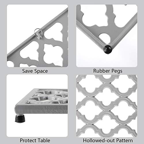 Square Cast Iron Trivet Gray Metal Trivets for Kitchen Dining, Hot Pot Holder Hot Pads for Table & Countertop - Heat Resistant Teapot Trivets