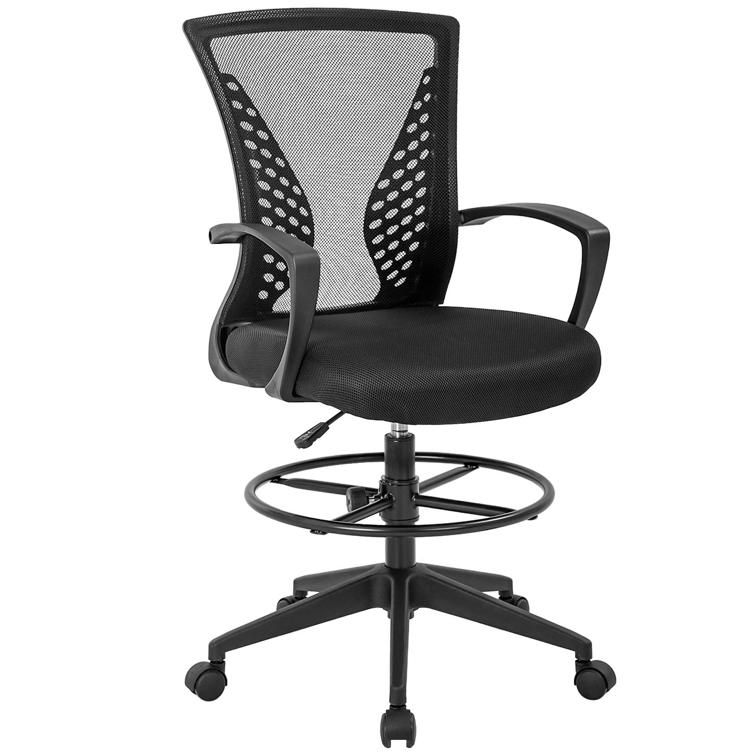 BestOffice Drafting Chair Tall Office Chair with Adjustable Foot Ring and Flip-Up Arms Computer Standing Desk Chair Executive Rolling Swivel Chair for Office & Home