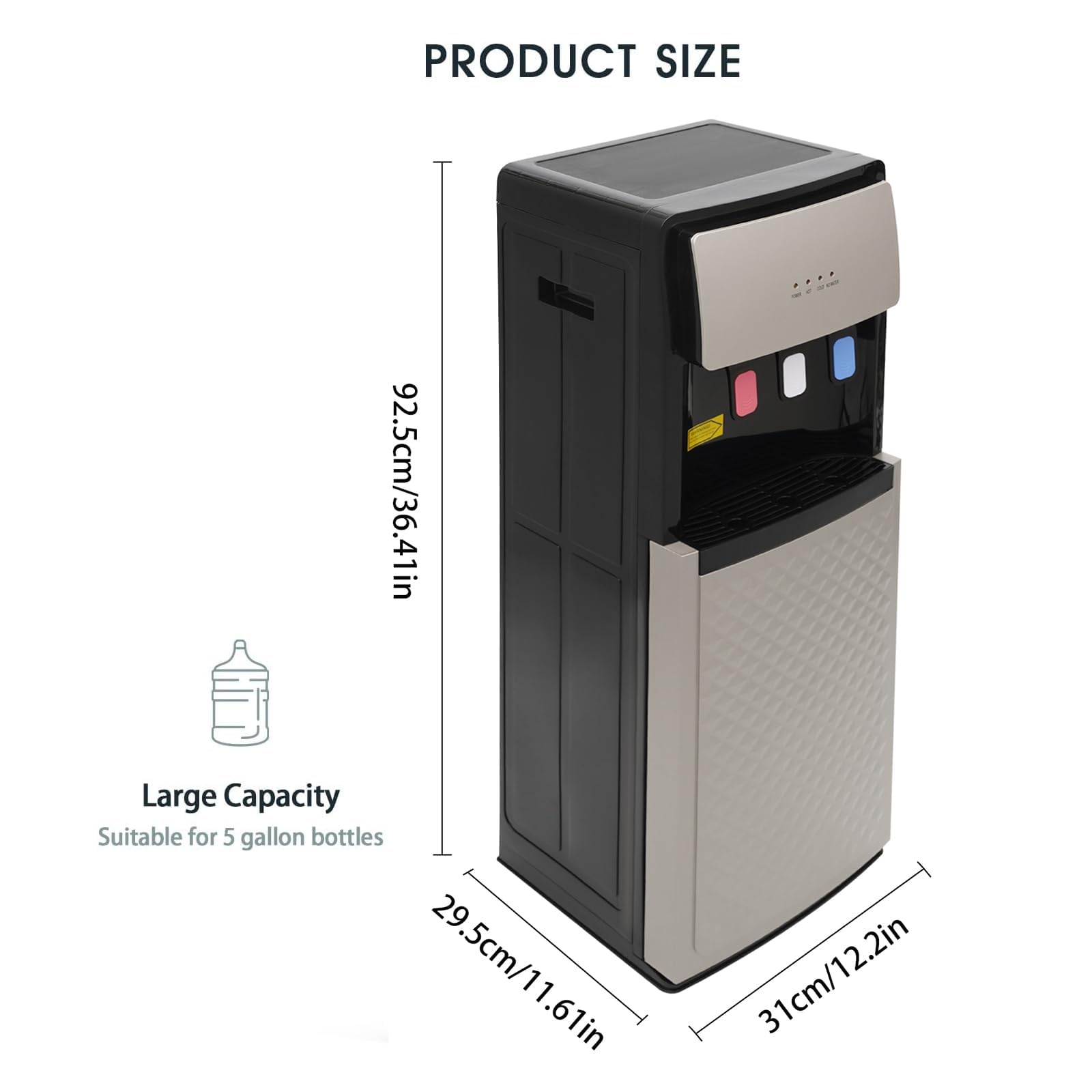 Bottom Loading Water Cooler, 5 Gallon Freestanding Water Dispenser with 3 Temperature Settings of Hot, Cold, Room Water for Home Office Durable (Silver Grey)