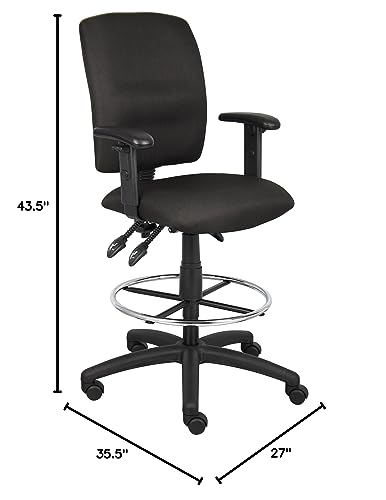 Boss Office Products Multi-Function Fabric Drafting Stool with Adjustable Arms in Black