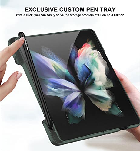 Hualele Case for Samsung Galaxy Z Fold 3 Full Body [with Built-in Pen Holder] Hard PC Ultra Slim Anti-Scratches Shockproof Protective Phone Case for Samsung Galaxy Z Fold 3-Green