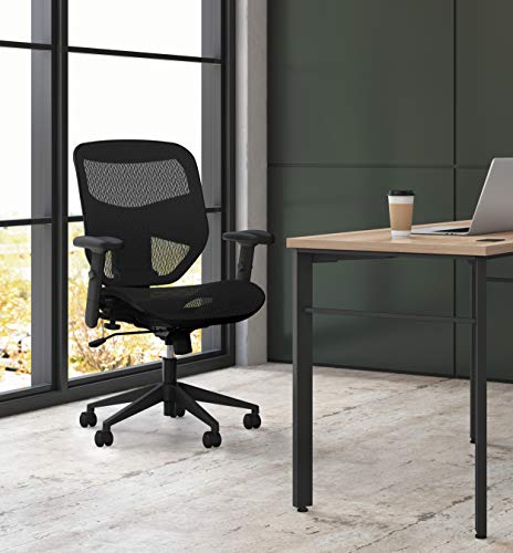 HON Prominent High Task Mesh Back and Seat Office Chair for Computer Desk, Black (HVL534), Swivel-Tilt