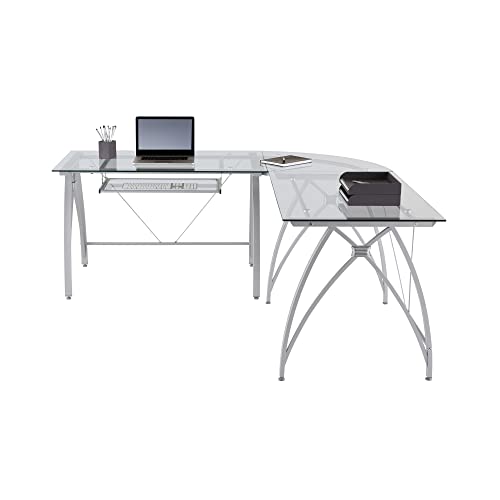 RealspaceĀ® Vista Glass 76" W L-Shape Corner Desk, Silver