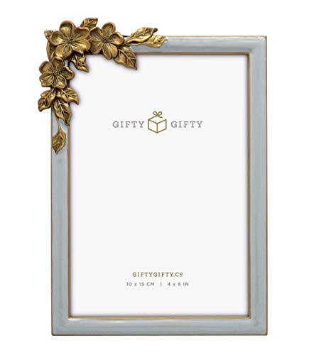 GIFTY GIFTY Vintage Grey Thin Boarder Floral Photo Frame / 4x6 In | For Vertical and Horizontal Display on Tabletops | Perfect for Home Decor, Wedding, Graduation, Or Milestone Photos