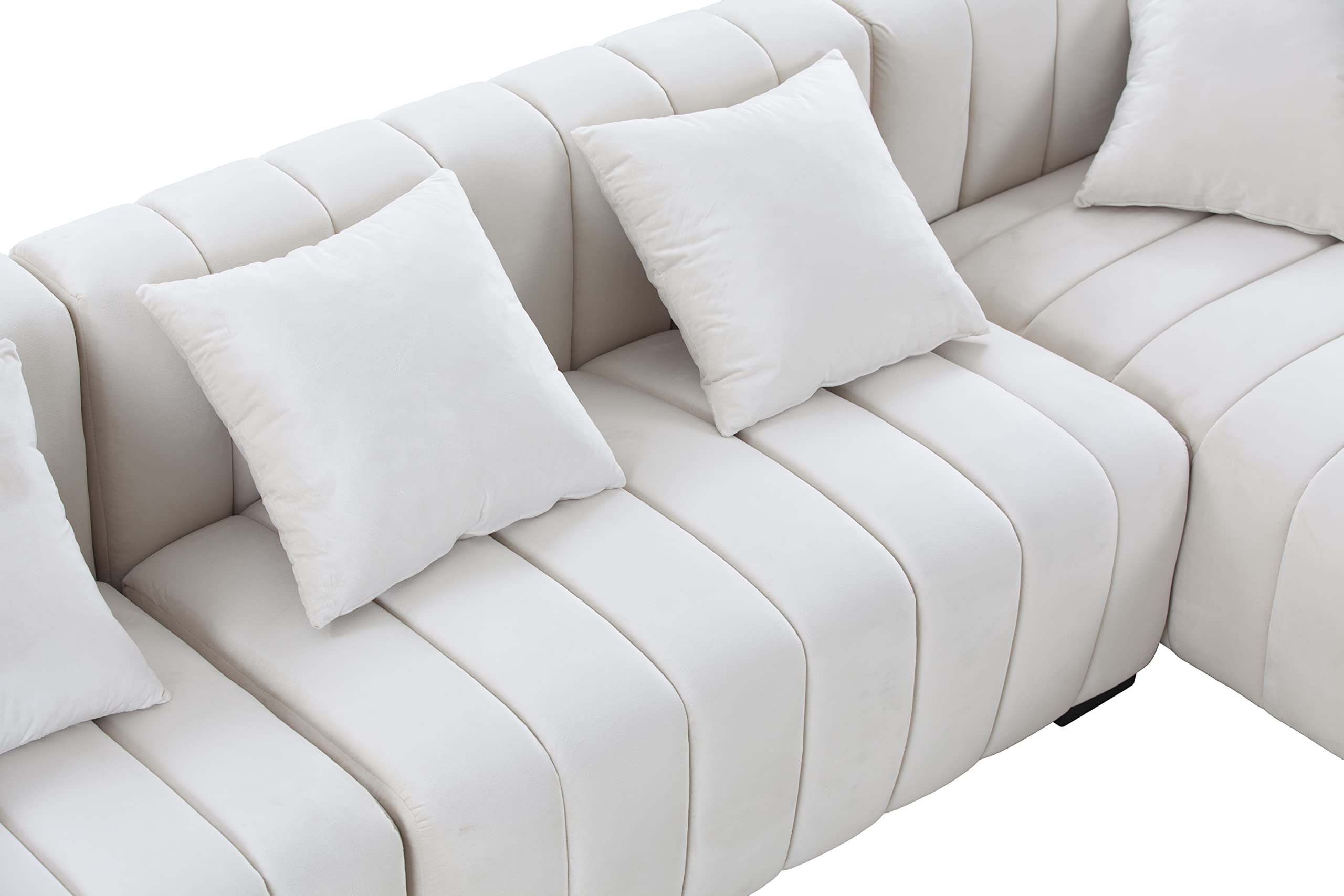 KEVINSPACE 139" Modern Large Velvet Fabric Sectional Sofa, L-Shape Couch 5-Seat Couch with 5 Same Color Pillows, Extra Wide Chaise Lounge for Living Room, Apartment, Office,Beige Right Facing