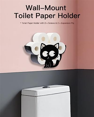 Cute Cat Toilet Paper Holder, Cute Farmhouse Wall-Mount Toilet Paper Rack for 8 Rolls, Metal Wall Art Bathroom Decorative
